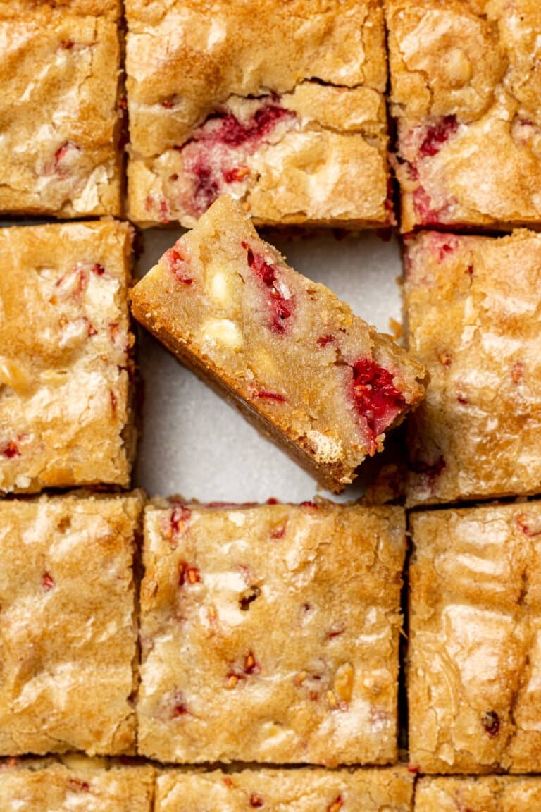 White Chocolate and Raspberry Blondies - Cookie Dough Diaries