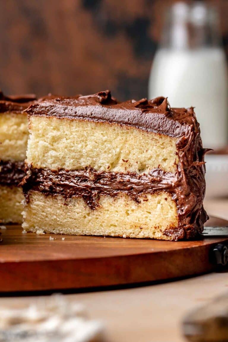 Vanilla Cake with Chocolate Frosting - Cookie Dough Diaries