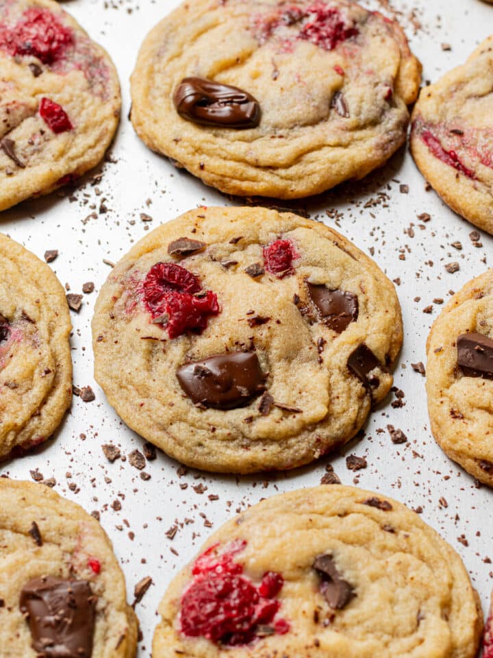 Raspberry Chocolate Chip Cookies - Cookie Dough Diaries